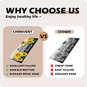 chiinvent Sunflower Kitchen Rugs Set of 2, Sunflower Decor Cushioned Anti Fatigue Comfort Kitchen Mat for Home & Office Doormat, Farmhouse Waterproof Non-Skid Kitchen Mats, 17.3"x28"+17.3"x47"