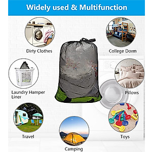 Large Mesh Laundry Bag with Straps and Zipper Pockets, Heavy Duty Mesh Drawstring Bag Foldable, Factories, College, Dorm, Travel and Apartment (24" x 36" | Black)