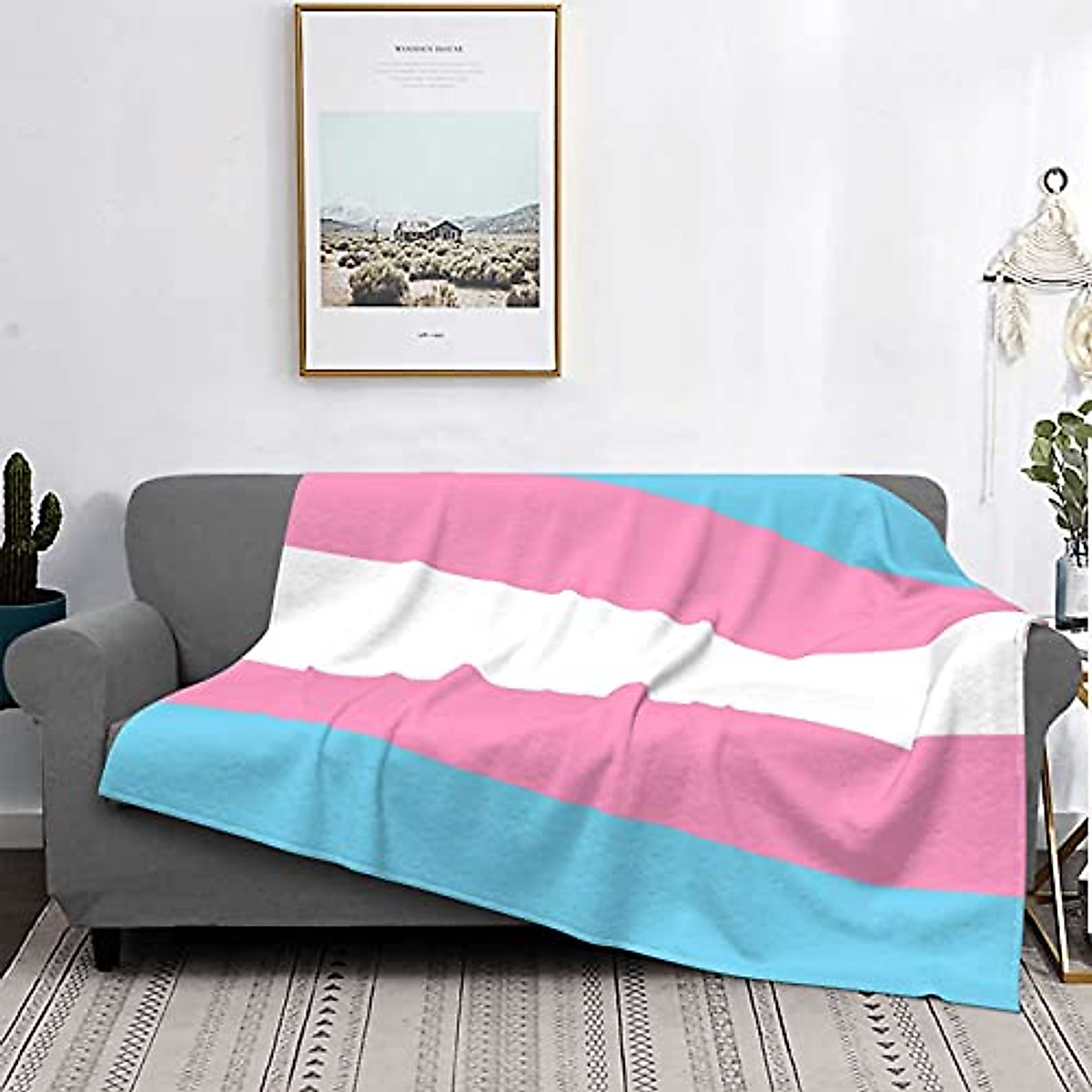 Transgender Blanket Transgender Pride Flag Stripe Throw Blankets, Blue Pink White Stripes Ultra Soft Cozy Fleece Sofa Blanket for Men Women, Plush Warm Fuzzy Blankets Decor 50"x40"