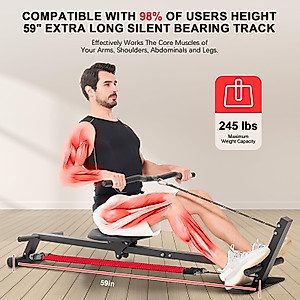Diaomao Multi Rowing Machines for Home Use, Adjustable Resistance Rower Machine with Comfortable Seat Cushion and Curl Bar, 180LBS Loading Capacity (Rowing Machine)