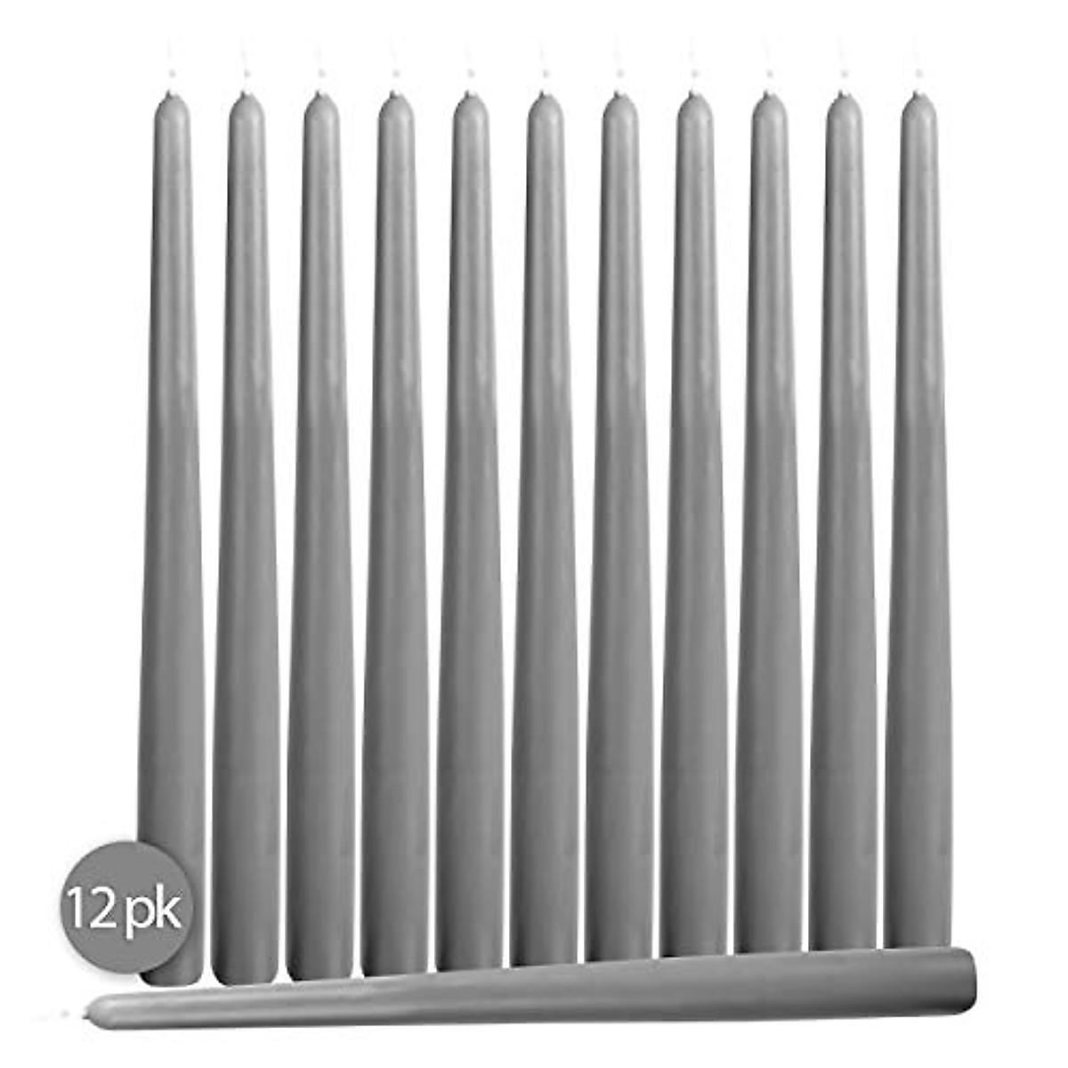 12 Pack Tall Taper Candles - 10 Inch Dark Grey Dripless, Unscented Dinner Candle - Paraffin Wax with Cotton Wicks - 8 Hour Burn Time