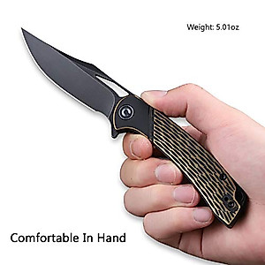 CIVIVI Dogma Pocket knife, Black Stonewashed D2 Blade, Brass Handle, Liner Lock, Ball Bearings Pivot,Flipper Opening Utility Knife with Reversible Deep Carry Pocket Clip C2005E