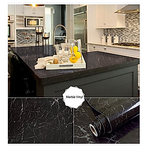 GLOW4U Self Adhesive Faux Black Marble Shelf Liner Paper Vinyl Film Peel and Stick Kitchen Countertop Cabinets Backsplash Crafts Projects Furniture Sticker Wallpaper (24 by 117 Inches)