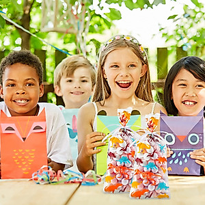 Outus 100 Pieces Dinosaur Cellophane Bags Clear Dinosaur Skeleton Bags Party Favors Bags with A Roll of Ribbon for Chocolate Candy Snacks Cookies Dinosaur Themed Party Supplies (Mixed Colors)