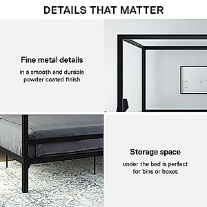 DHP Modern Metal Canopy Platform Bed with Minimalist Headboard and Four Poster Design, Underbed Storage Space, No Box Spring Needed, King, Black