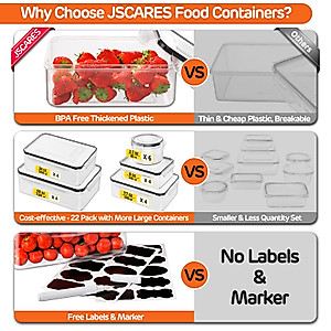 44 PCS Food Storage Container with Lid (22 Lids & 22 Containers) - Airtight Leakproof Plastic Kitchen Organization Set Reusable Microwave/Freezer/Dishwasher Safe Meal Prep Container with Label & Pen