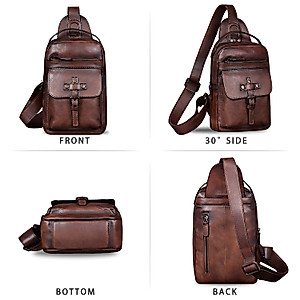 Genuine Leather Sling Bag Chest Shoulder Fanny Bag Hiking Backpack Vintage Handmade Crossbody Daypack (Coffee)