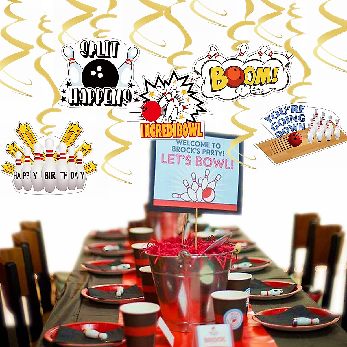 8pcs Bowling Birthday Party Hanging Swirls Bowling Party Ceiling Streamers Decorations for Bowling Ball Themed Kids Boy Girl Man Women Fun Birthday Baby Shower Party Supplies