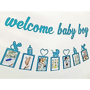Baby Shower Decorations for Boy - Welcome Baby Boy Banner and Baby Shower Photo Banner
