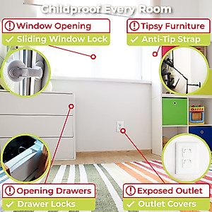 Child Proofing Kit: Baby Proof Set 75 Pieces Magnetic Cabinet Locks Outlet Covers Flexible Adhesive Corner Edge Guards Adjustable Size Safety Furniture Latches Kitchen Cupboards Drawers Cabinets Doors