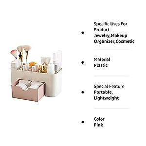 COOKI Makeup Organizer Cosmetic Storage Drawers and Jewelry Display Box Make Up Organizers and Storage, 22 x 10 x 10.3 cm (Pink)