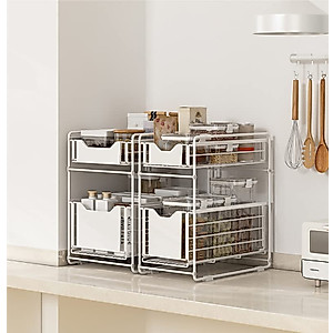 CBYJK Stackable 2-Tie Under Sink Cabinets Organizer With Sliding Storage Drawer, Under Sink Organizer, Pull Out Cabinets Organizer Shelf, Sliding Basket Organizer Drawer For Kitchen, Bathroom, Office
