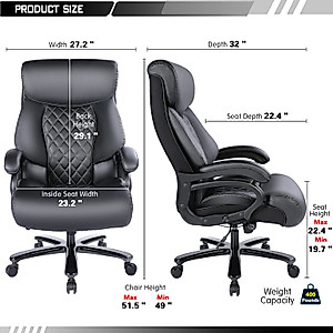 BOWTHY Big and Tall Office Chair 400 lbs - Executive Leather Swivel Chair with Arms, High Back Desk Chair with Adjustable Lumbar Support Heavy Duty Metal Base, Office Chairs for Heavy People (Black)