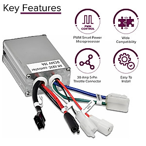 AlveyTech Currie 24 Volt 30A 5-Pin Controller - Replacement for Currie Series 500, 650, 750, 900 eZip, IZIP, GT, Mongoose, Schwinn Electric Scooter, E-Bike Control Module, Motor Parts for Scooters