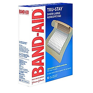 Band-Aid Brand Tru-Stay Adhesive Pads, Large Sterile Bandages for Wound Care, Large Size, 10 ct