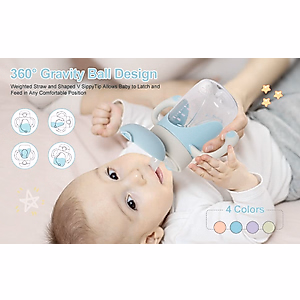 Bunnytoo Baby Sippy Cup with Weighted Straw - Ideal for 1+ Year Old and Transitioning Infants 6-12 Months - Spill-Proof and Easy to Hold with Handle - 8oz (Apricot)