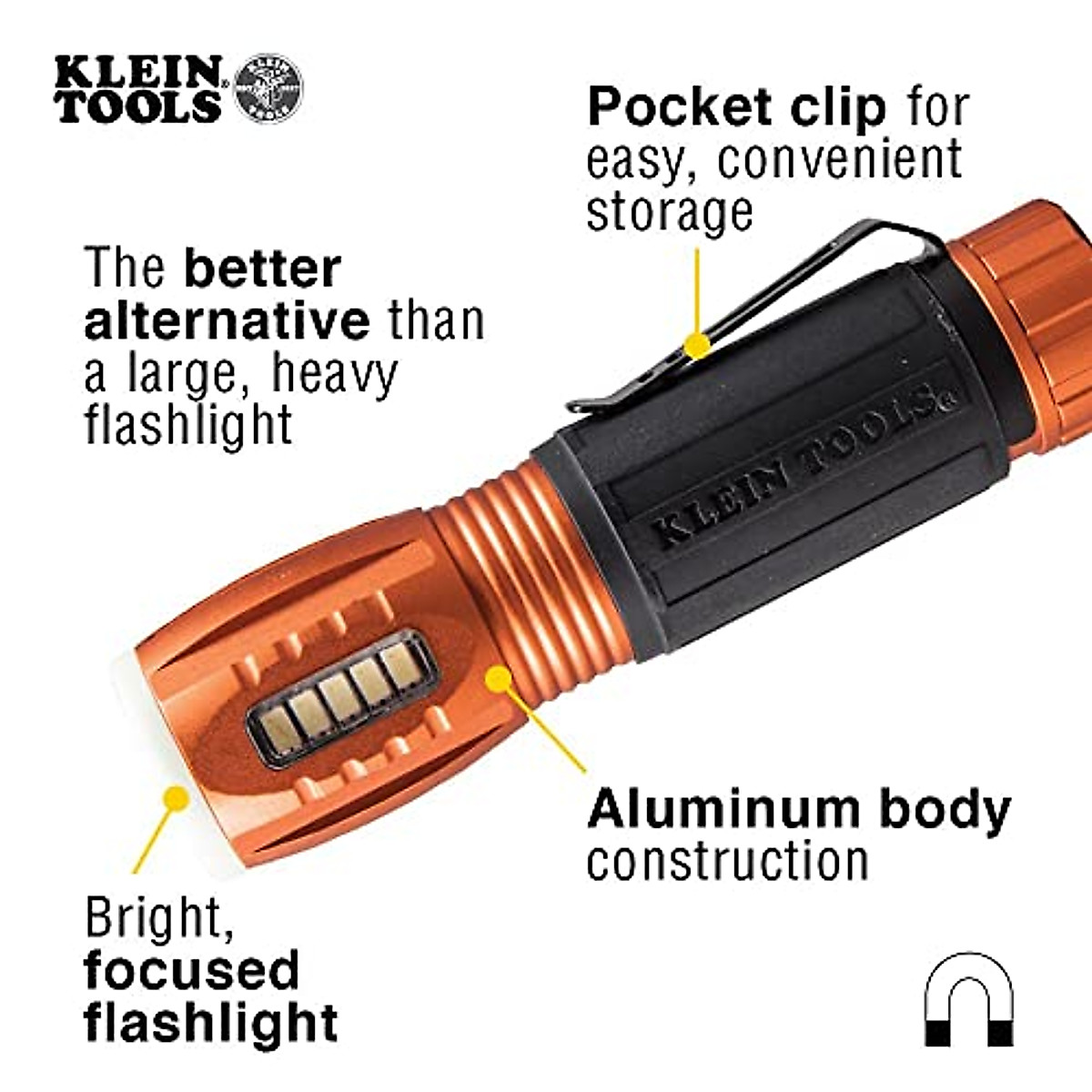 Klein Tools 56028 LED Flashlight and Work Light, Durable, Waterproof, Compact, Hands-free Magnetic End, Runs to 12 Hours, for Work and Outdoor