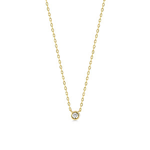 Diamond Solitaire Necklace | 14k Yellow Gold Necklaces for Women | 14k Solid Gold Bezel Set Pendant Necklace | Dainty Round Cut Diamond Jewelry | Gifts for Christmas, 18"