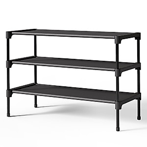 Kitsure Shoe Rack - Premium Non-Woven Shoe Rack Shelf, Shoe Organizer for Closet, Entryway, Garage & Corridor, Sturdy & Durable Long Stackable Shoe Shelves, Medium, Black