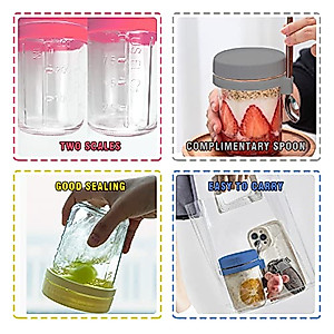 Overnight Oats Containers with Lids and Spoons,4 Pack 10 oz Overnight Oats Jars,Mason Jars with Measurement Marks for yogurt Milk Cereal Fruit Vegetable and Salad Storage Container(Pink Blue Yellow Gray)