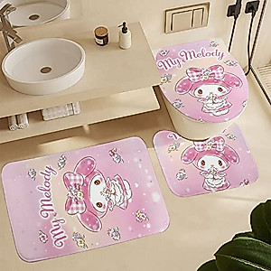 fmsnupz 4PCS Anime Shower Curtain Set, Cute Bathroom Decor with Non-Slip Rugs, Toilet Lid Cover and Bath Mat, Waterproof Fabric Shower Curtains with 12 Hooks, 70.8"x70.8"