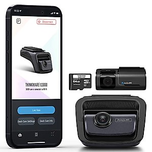 THINKWARE U3000 2CH 4K Front Dash Cam, 2K Rear Cam, STARVIS 2 Sensor Night Vision, Car Camera 5GHZ Wi-Fi GPS Radar Buffered Parking Mode, Free 64GB Card, CPL Filter, Speed Camera Alerts, OBD Cable