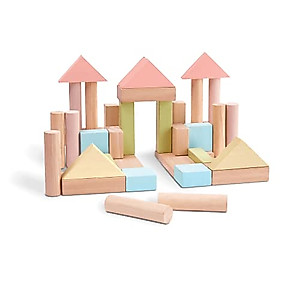 PlanToys 40 Piece Unit Block Building and Construction Block Set (5507) | Pastel Color Collection |Sustainably Made from Rubberwood and Non-Toxic Paints and Dyes