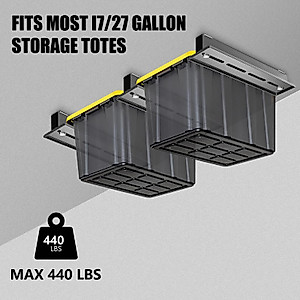 TOPTGO Overhead Garage Storage Rack,Garage Ceiling Storage Racks for Utility Bins,Overhead Tote Storage Rail System,Heavy Duty Ceiling Rack Storage Rails System Supports Most Bins(3 Pack for 2 Bins)