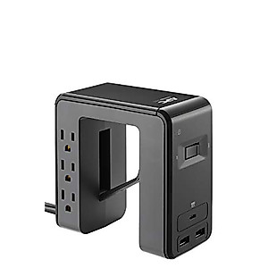 APC Desk Mount Power Station PE6U21, U-Shaped Surge Protector with USB Ports (3), Desk Clamp, 6 Outlet, 1080 Joules Black