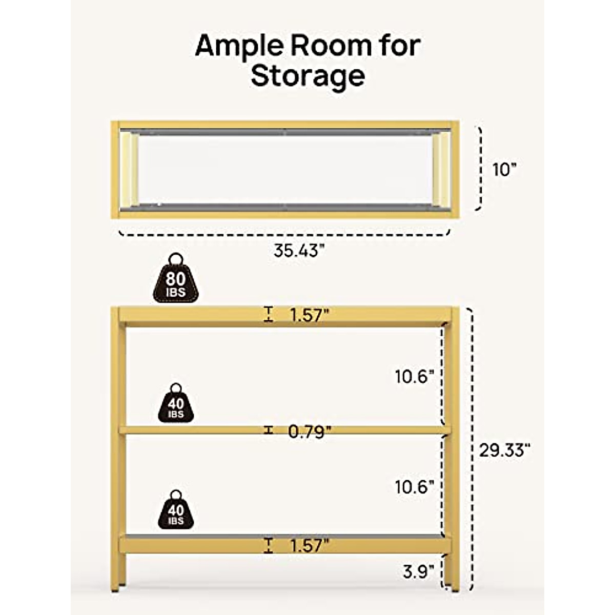 Evajoy Console Table, 35" Entryway Table with 3 Tiers, Foyer Tables, Open Glass Sofa Table for Living Room, Foyer, Entryway, Bedroom, Hallway