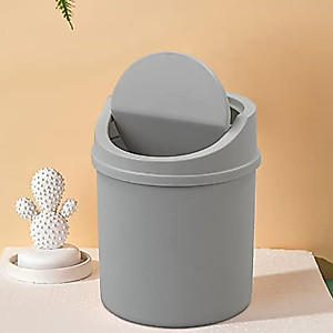 Lesbin 0.5 Gallon Plastic Mini Trash Can, Tiny Garbage Can with Swing Lid, Gray