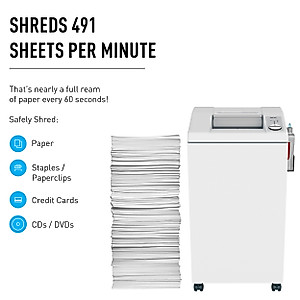 ideal. 2604 Cross-Cut Centralized Office Shredder with Automatic Oiler, Continuous Operation, 23 to 25 Sheet Feed Capacity, 26 gal Bin, Shred Staples/Paper Clips/Credit Cards/CDs/DVDs, P-4 Security