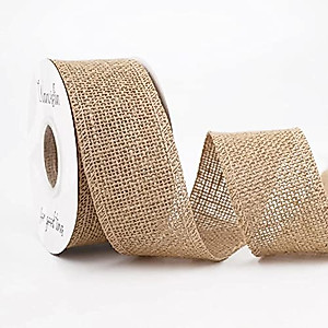 WANVISLIN 2 inch Wide 10 Yards Burlap Ribbon Natural Color, Natural Jute Burlap Ribbon for Crafts, Bouquets, Wedding Decoration, Wreaths, Bows and More