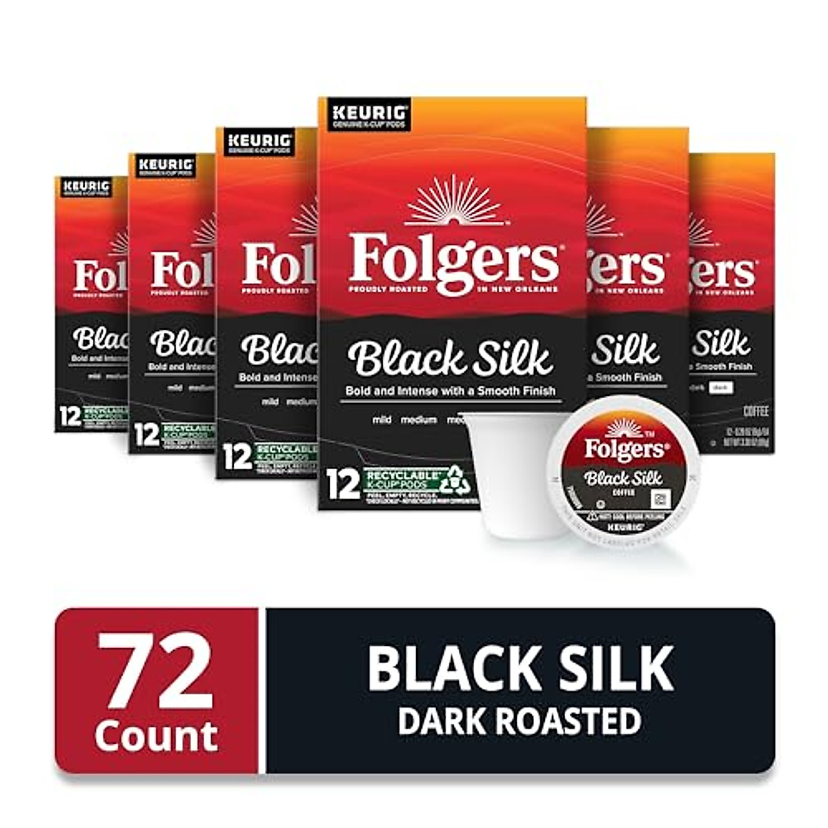 Folgers Black Silk Dark Roast Coffee, 72 Keurig K-Cup Pods