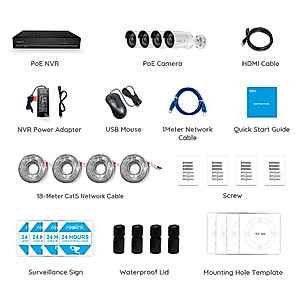 Reolink 4MP PoE Security Camera System Bundle, 8pcs 4MP IP Cameras, a 8CH NVR Pre-Installed with 2TB HDD(Include 4 x 18M Cat5 Cable)