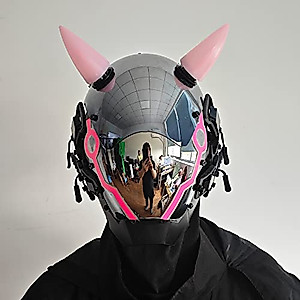 KYEDAY Punk Mask for Men, LED Ox horn Mask,Futuristic Punk Techwear, Cosplay Halloween Fit Party Music Festival Accessories (pink)
