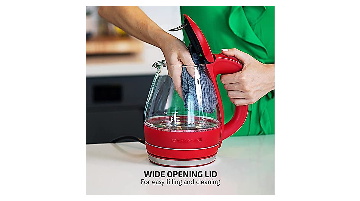 OVENTE Red Glass Electric Kettle | Fast Boil, Auto Shut-Off