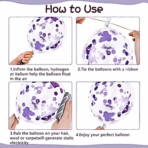 Purple Black Silver Latex Balloons, 65pcs 12 Inches Metallic Silver Purple Confetti Balloons with 1 Ribbon for Halloween, Birthday, Graduation, Anniversary,Wednesday party