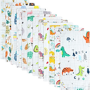 12 Pieces Muslin Baby Burp Cloths Muslin Washcloths 10 x 20 Inches 6 Layers Soft Absorbent Cotton Burp Rags Burping Cloths Unisex Spit up Rags Muslin Newborn Towel for for Babies Boys and Girls