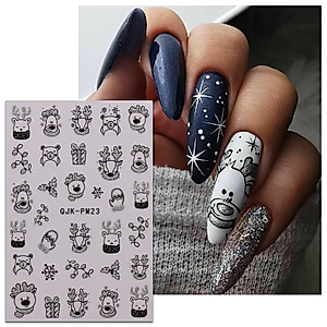 JMEOWIO 10 Sheets Glitter Christmas Nail Art Stickers Decals Self-Adhesive Pegatinas Uñas Snowflake Xmas Winter Holiday Cute Santa Nail Supplies Nail Art Design Decoration Accessories