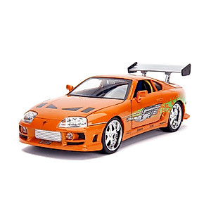 Fast & Furious 1:18 Toyota Supra Die-cast Car & 3" Brian Figure, Toys for Kids and Adults,Orange