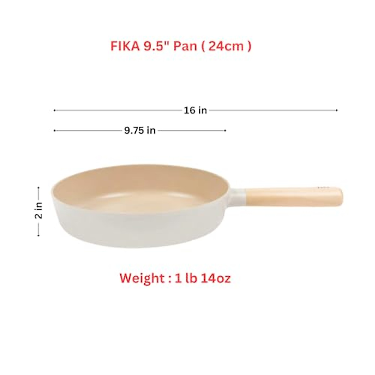 FIKA 9.5 inch Nonstick Frying Pan with Wooden Handle, Induction Compatible Cookware for All Stovetops, Kitchen Essential Ceramic Coating Skillet, Healthy Cooking Omelet Pan, Made in Korea (24cm)