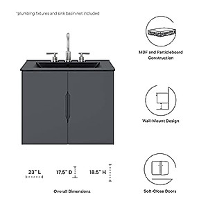 Modway Vitality 24" Bathroom Vanity Cabinet (Sink Basin Not Included), 24 Inch, Gray