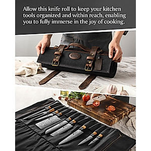 XINZUO Chef Knife Roll Bag Professional,16oz Waxed Canvas and Crazy Horse Leather,12 Slots Plus 2 Zipper Pockets,Adjustable Shoulder Strap-Travel Tool Roll Pouch(Bag Only)