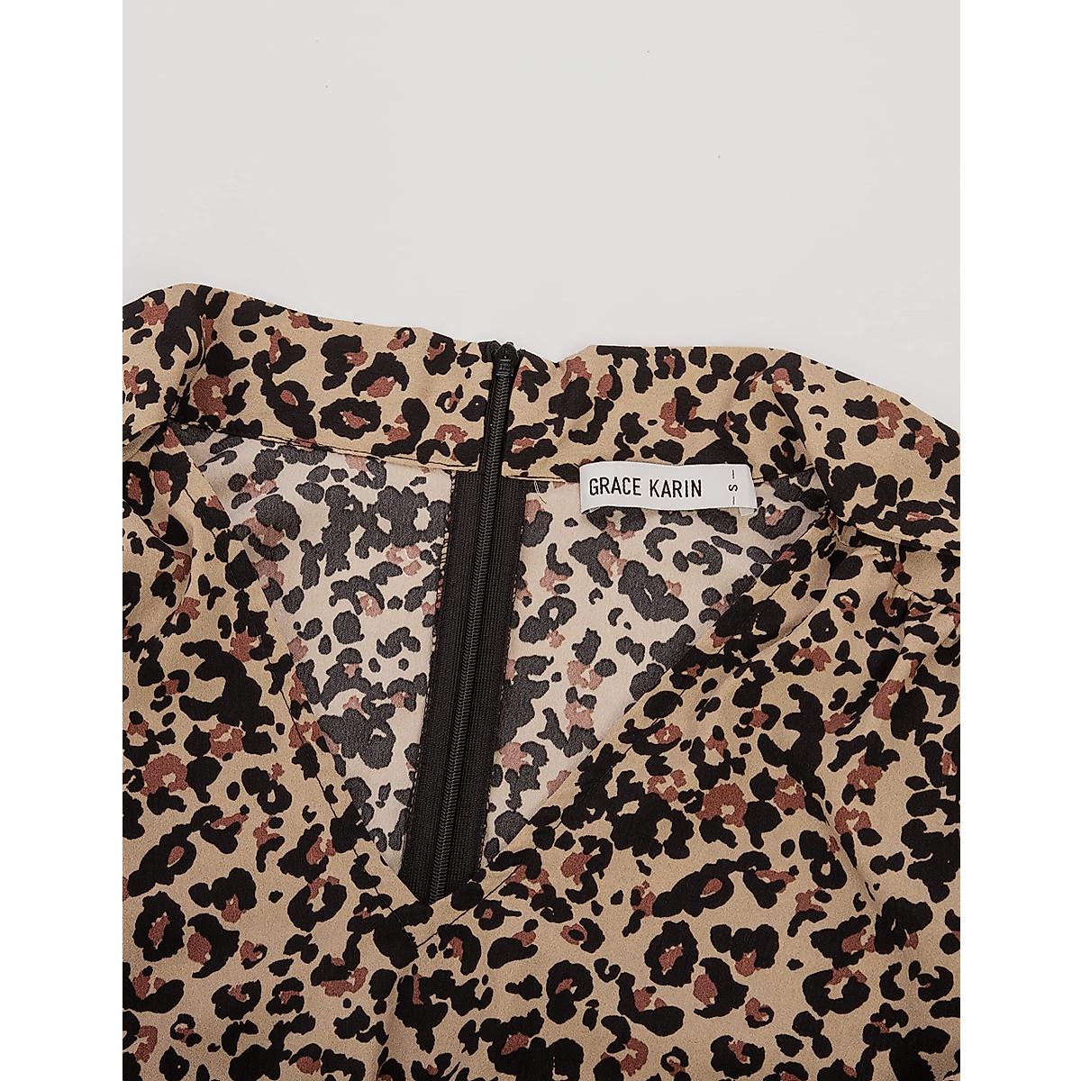 GRACE KARIN Women's Business Colorblock Bodycon Sheath Dress Long Sleeve Tie Neck Office Leopard Pencil Dress Wear to Work Brown XXL