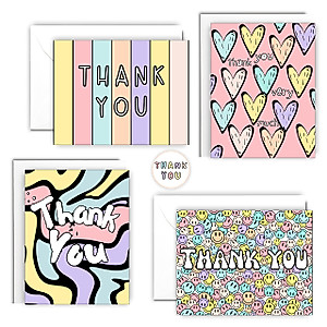 20 Pcs Cute Thank You Cards With Envelopes For Kids, Teens And Adults Colorful Tank You Notes Cards Blank Inside For All Occasions, Girls Birthday, Baby Shower, Party, Small Business, Sweet 16, With Stickers and Envelopes, 4.25x5.5