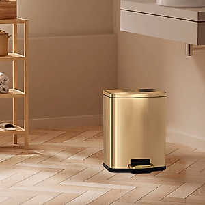 Fenteer Step Trash Can with Lid Kitchen Trash Bin 9L Sleek Waste Container Garbage Can Foot Pedal Garbage Bin for Living Room Bedroom, Champagne Gold