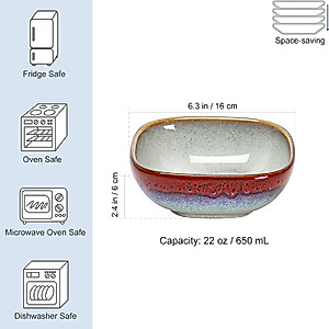HENXFEN LEAD Ceramic Cereal Bowls, Square Serving Bowls 22 Oz for Side Dish, Appetizers, Salad - Oatmeal, Soup, Fruit Bowls Microwave Oven Safe, Set of 4 - Reactive Red