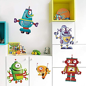 ufengke Cartoon Robot Wall Stickers DIY Removable Vinyl Wall Decals Art Decor for Kids Boys Nursery Bedroom Playroom