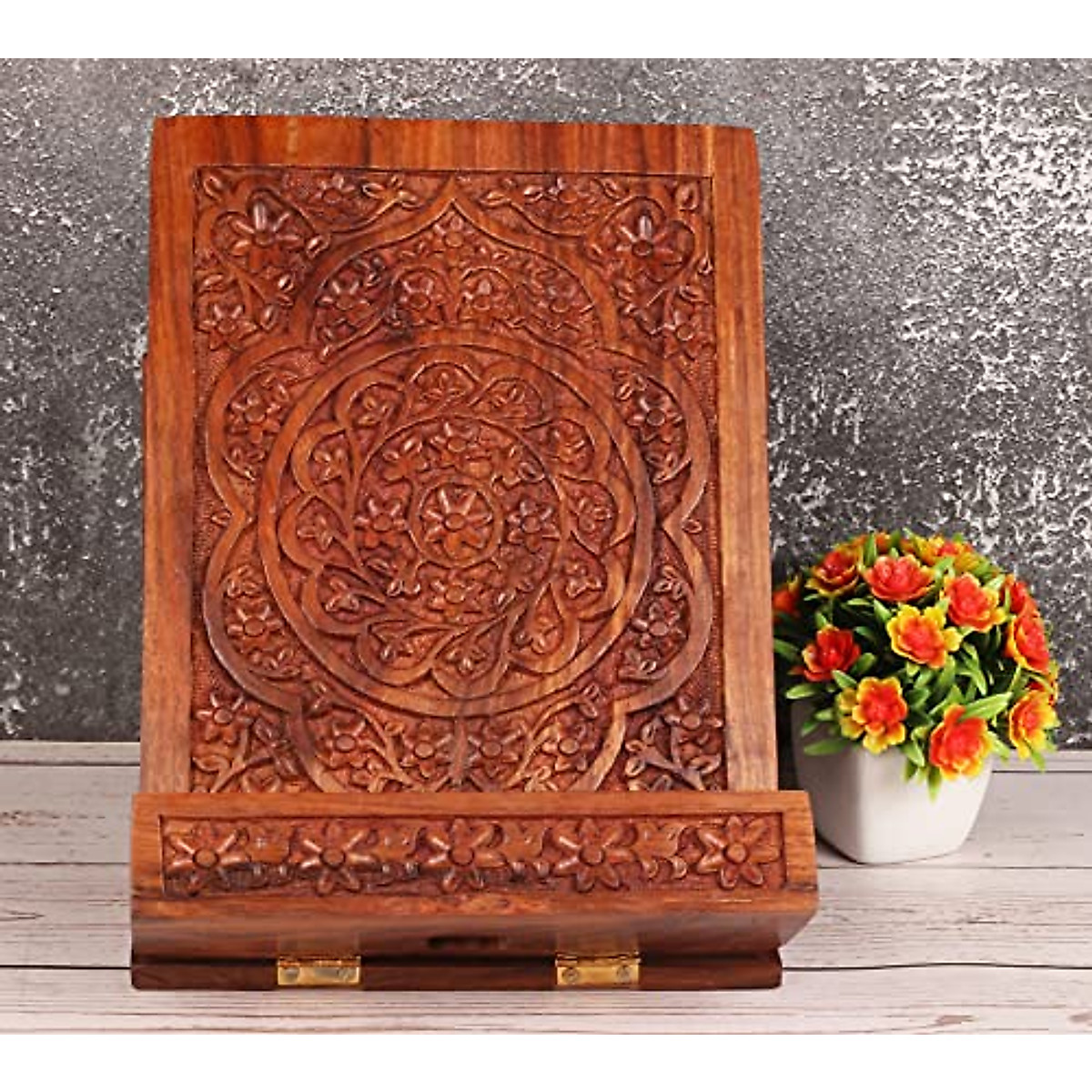 TrendBell Father's Day Gifts Wooden Cookbook Stand Wood Cookbook Holder, Adjustable Recipe Ipad Tablet Book Holder Stand for Kitchen Desk Reading Foldable Cooking Bookstands for Recipe, Magazine